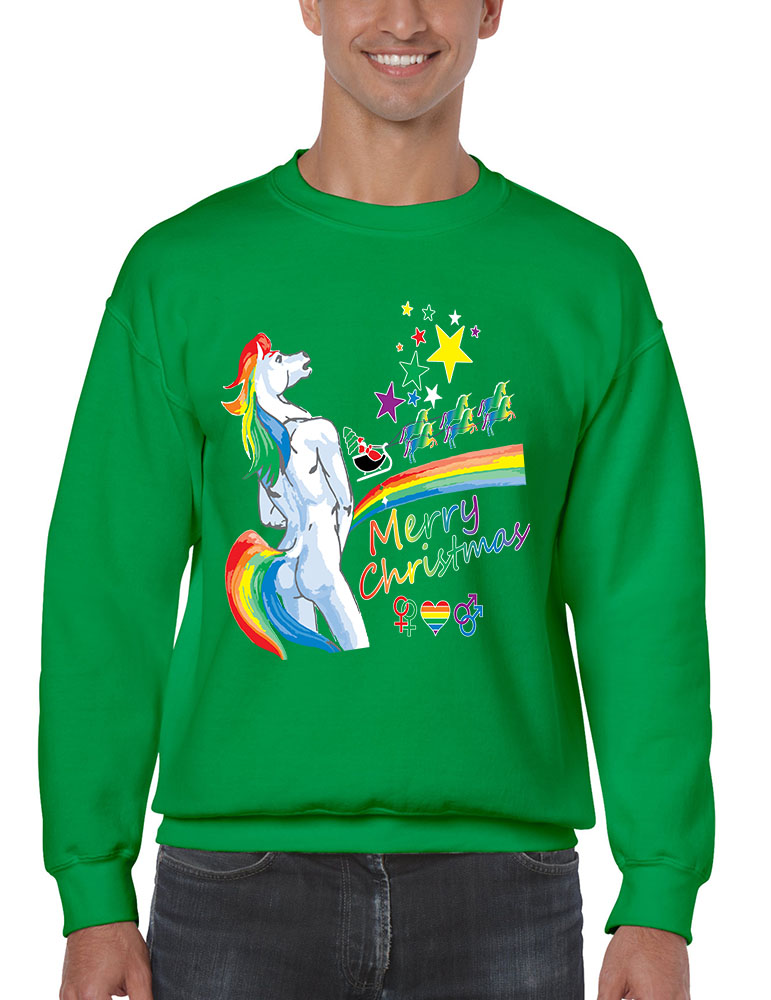 Mens Crewneck Unicorn Rainbow Gay Pride Ugly Christmas Top Ebay